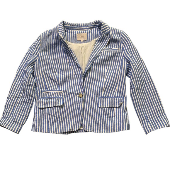 LOFT | Jackets & Coats | Loft One Button Blazer Blue White Striped ...